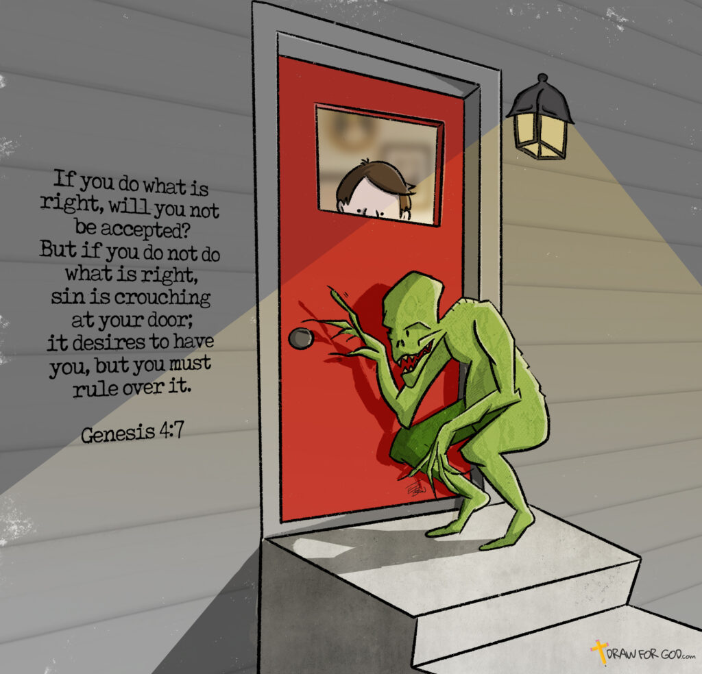 Crouching At Your Door - Genesis 4:7 Illustration - Draw For God